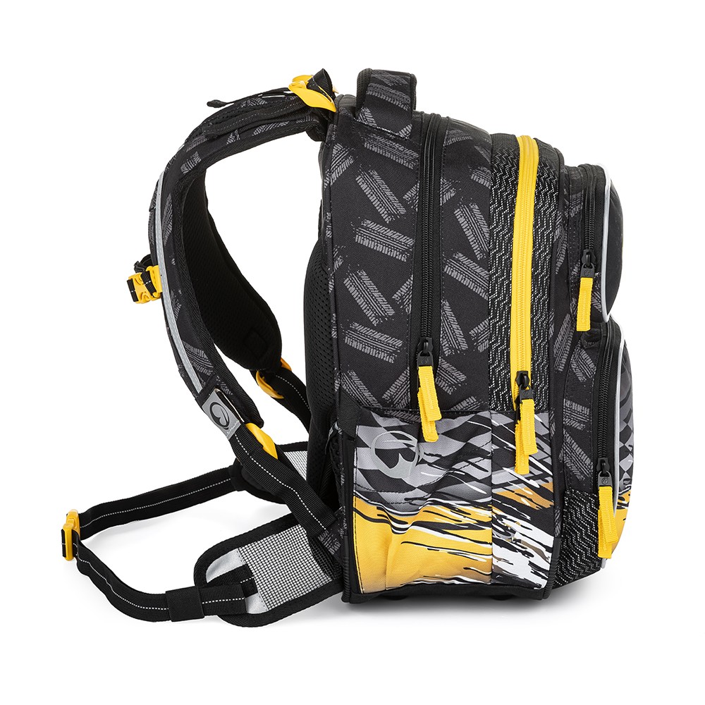 Školský dvojkomorový batoh s bedrovým pásom - žlté auto | Bagmaster.sk